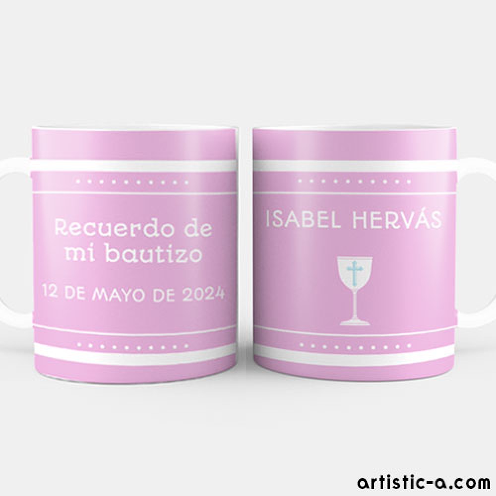 Taza personalizada para bautizo, diseño elegante de color rosa