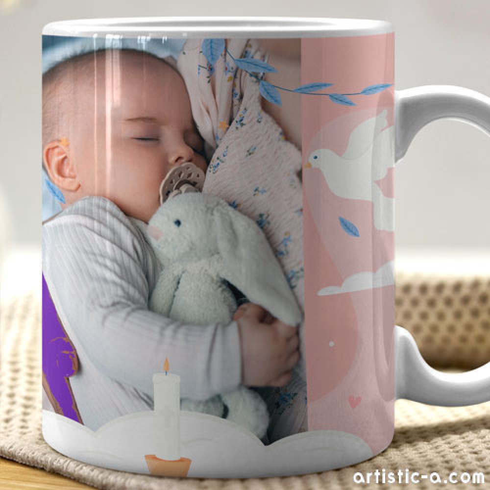 Taza personalizada para bautizo, diseño rojo con foto