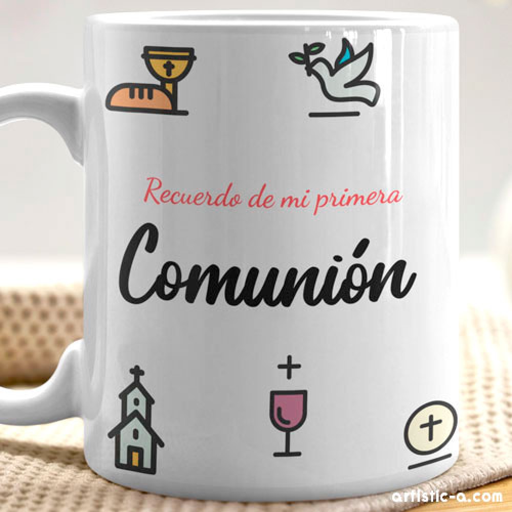 Tazas para comunión personalizadas con divertidos doodles