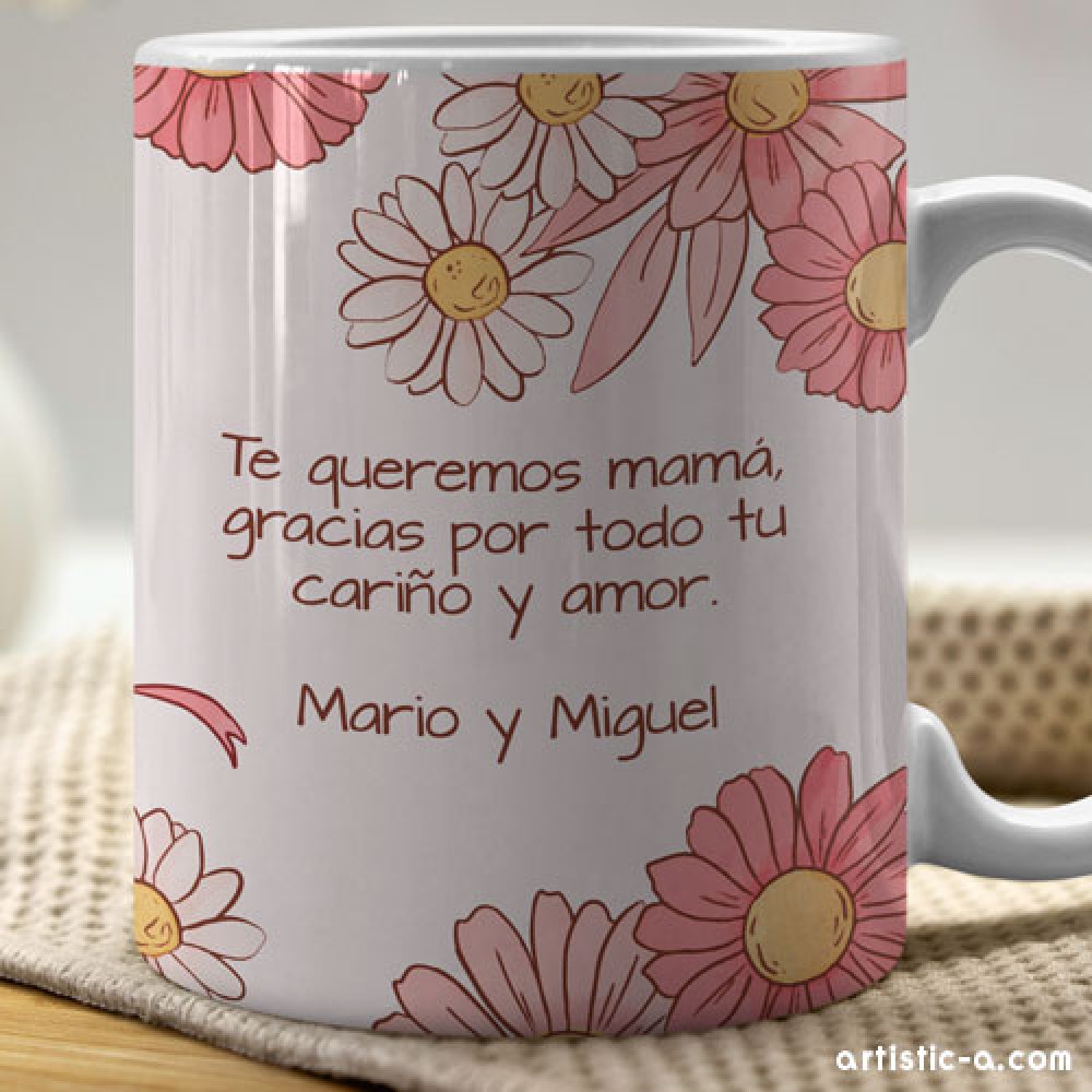 Taza Personalizada con flores para mamá